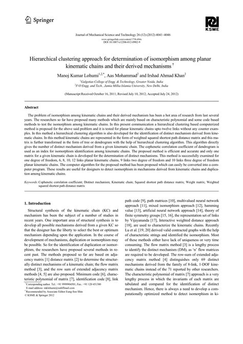 Pdf Hierarchical Clustering Approach For Determination Of Isomorphism Among Planar Kinematic