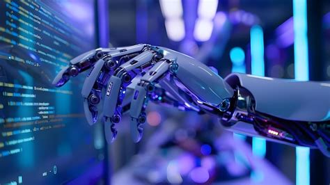 Premium Photo Robotic Hands Coding On Monitor Showcase Advanced Automation Technology Concept