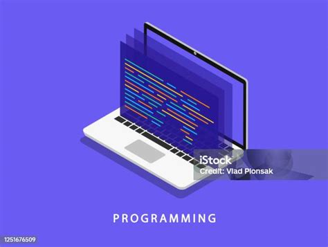 Pemrograman Pada Laptop Dalam Isometrik Pengembangan Perangkat Lunak Coding Ilustrasi Vektor