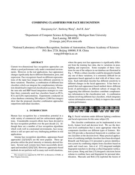 Pdf Combining Classifiers For Face Recognition
