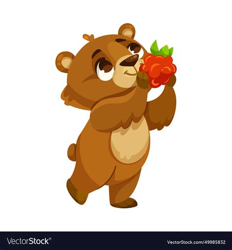 Funny Bear Cub With Cute Snout Hold Raspberry Vector Image