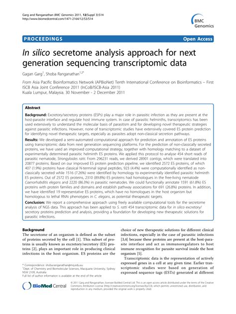 Pdf In Silico Secretome Analysis Approach For Next Generation