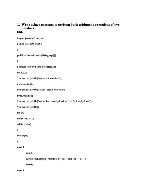Write A Java Program To Perform Basic Arithmetic Operations Of Two
