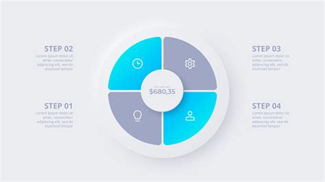 인포그래픽용 노형성 원 요소 다이어그램 그래프 프레젠테이션 및 차트용 템플릿입니다 4가지 옵션 부품 단계 또는 공정을 갖춘