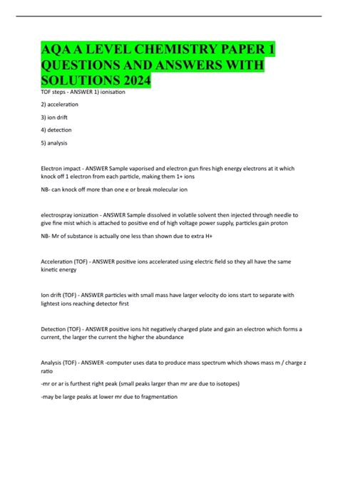 Aqa A Level Chemistry Paper 1 Questions And Answers With Solutions 2024
