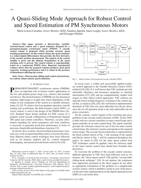 Pdf A Quasi Sliding Mode Approach For Robust Control And Speed