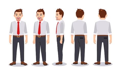 Premium Vector Working Man Character Turn Around With Standing Poses