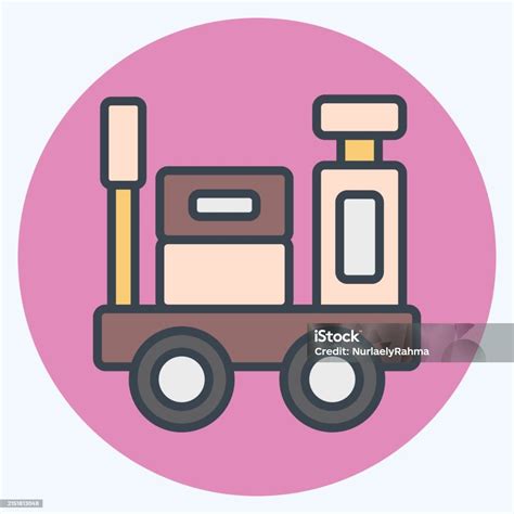 아이콘 러기지 트롤리 기차역 기호와 관련이 있습니다 색상 메이트 스타일 심플한 디자인 일러스트레이션 0명에 대한 스톡 벡터 아트