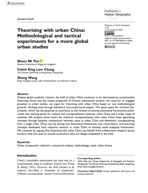 Pdf Theorising With Urban China Methodological And Tactical