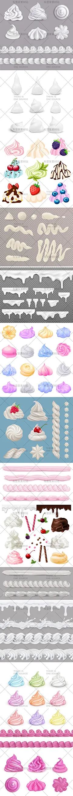 逼真奶油甜品蛋糕杯装饰生日蛋糕奶油裱花点缀插画ai矢量设计素材 淘宝网 花瓣网