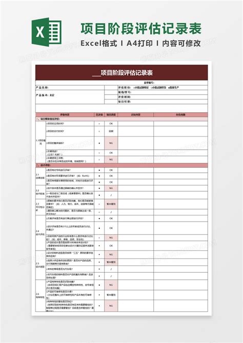 项目阶段评估记录表Excel模板下载 熊猫办公