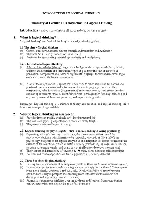 Logical Thinking 5 Modules Lntroduction To Logical Thinking Summary Of Lecture 1 Introduction