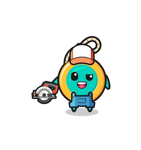 Premium Vector The Woodworker Yoyo Mascot Holding A Circular Saw