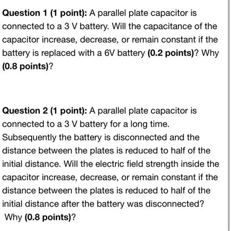 Solved Texts Question 1 1 Point A Parallel Plate Capacitor Is