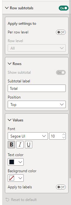 Solved Power Bi Json Theme Pivot Table Row Subtotal For