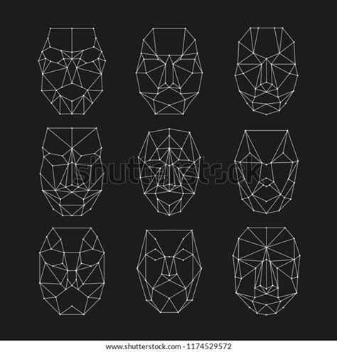 Scanning Grid Identification Person Set Polygonal Stock Vector Royalty