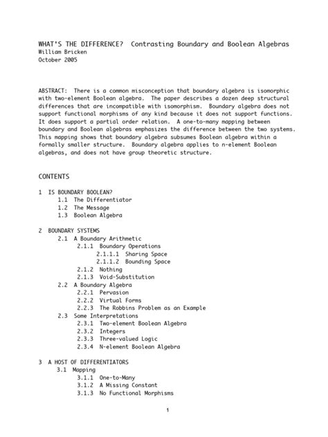 Bricken Constrasting Boundary And Boolean Algebras Pdf Boolean Algebra Teaching Mathematics