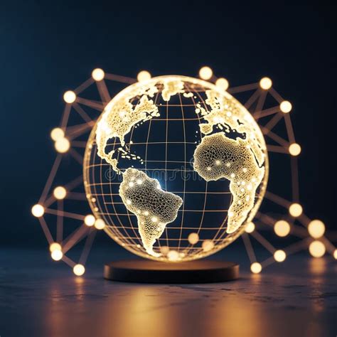 Glowing Wireframe Globe With Interconnected Nodes Floating In Dark Space Creating A Futuristic
