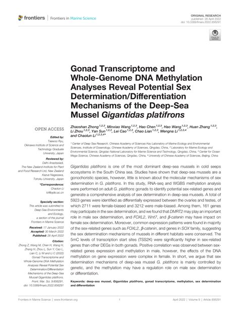 Pdf Gonad Transcriptome And Whole Genome Dna Methylation Analyses