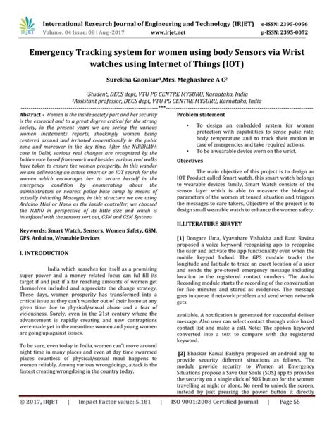 Emergency Tracking System For Women Using Body Sensors Via Wrist Watches Using Internet Of