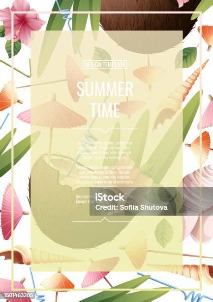 해변 코코넛 칵테일과 히비스커스 꽃이 있는 전단지 템플릿입니다 열대 휴가 여름 방학 배너 해변 음료가 있는 포스터 A4 크기 0명에 대한 스톡 벡터 아트 및 기타 이미지