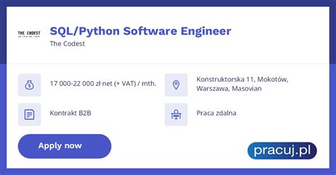 Oferta Pracy Sql Python Software Engineer The Codest Warszawa