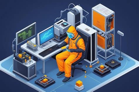 Premium Photo Isometric Semiconductor Chip Production Worker In Chemical Suit At Factory Appliance
