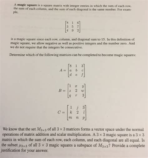 Solved A Magic Square Is A Square Matrix With Integer