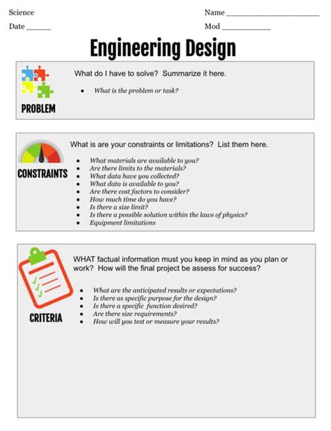 Engineering Design Constraints And Criteria Editable Tpt