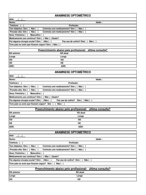 Optometric Patient Health History Form Pdf Medicina Clínica Especialidades Médicas