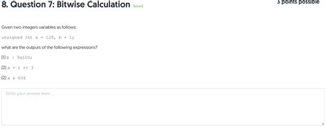 Solved 8 Question 7 Bitwise Calculation 3 Points Possible