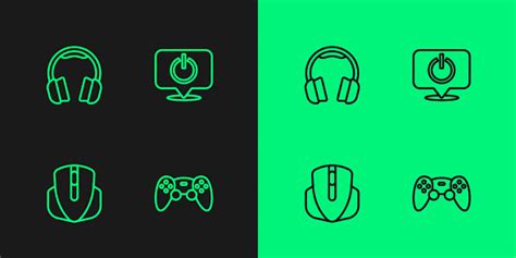 Set Line Game Controller Or Joystick Computer Mouse Headphones And