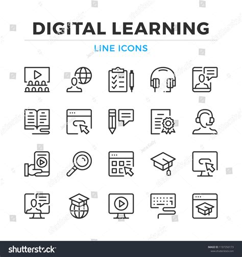 Digital Learning Line Icons Set Modern Stock Vector Royalty Free
