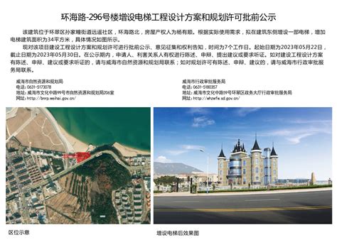 威海市自然资源和规划局 规划信息 环海路 296号楼增设电梯工程设计方案和规划许可批前公示