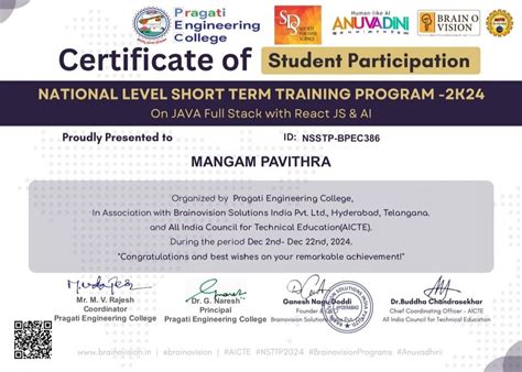 javafullstack reactjs artificialintelligence sttp2024 aicte… pavithra mangam