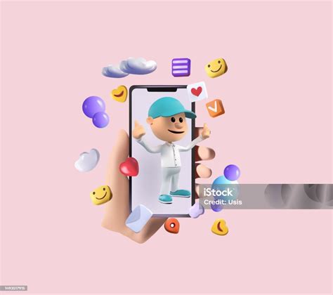 가상 소셜 네트워킹 플랫폼을 위한 혁신적인 3d 개념입니다 체적 아이콘 이모티콘 댓글 하트 엄지손가락이 있는 휴대폰 개념 통신 응용 프로그램 벡터 그림입니다 3차원 형태에