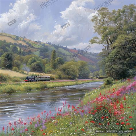 Ai创作图唯美田园风光油画 春天风景油画 托马斯风景油画 草原河流森林野花 火车旅途风景 夏季森林河流草原野花 欧美田园风光油画 列车穿过花海 美丽风景油画 高清风景画 美丽风景画 唯美花田