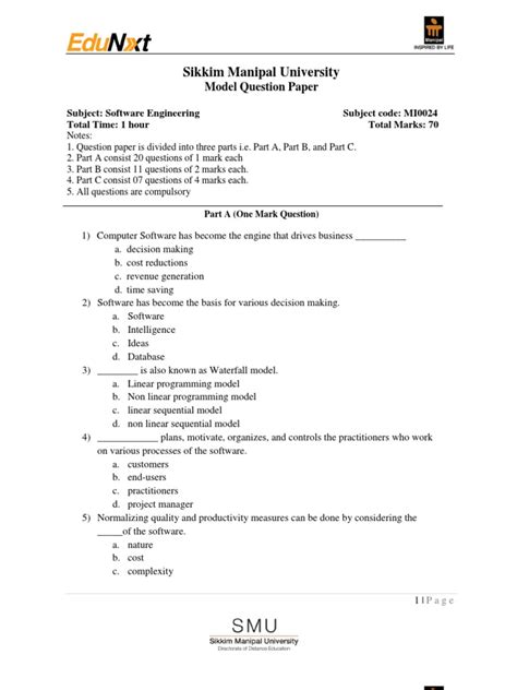 Mi0024 Software Engineering Model Question Paper Pdf Specification