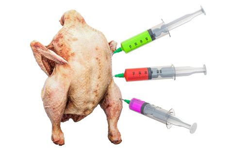 Premium Photo Row Chicken With A Syringes Full Of Chemicals Genetic