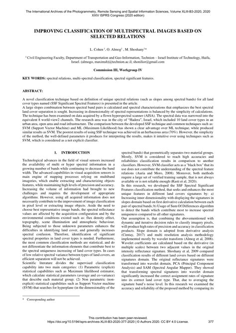 Pdf Improving Classification Of Multispectral Images Based On