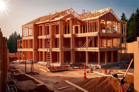 Construction Of New Residential House Building Framework Work Site Stock Illustration