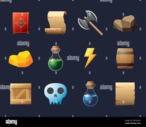 Game Ui Assets Set Gaming User Interface Icons Collection Vector Illustration Stock Vector