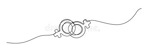Continuous Thin Line Gender Icon Minimalist Male Female Rights Draw