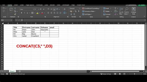 Concatenate In Msexcel Youtube