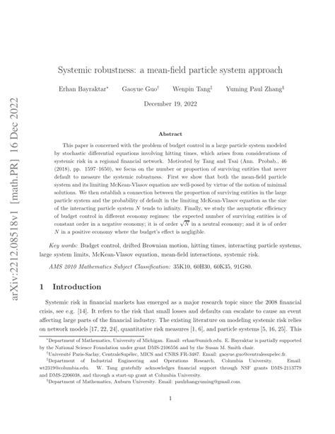 Pdf Systemic Robustness A Mean Field Particle System Approach