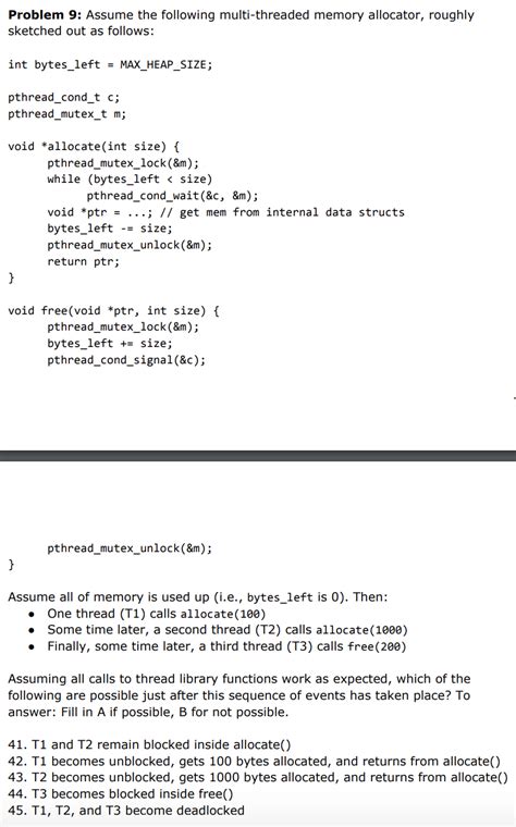 Problem 9 Assume The Following Multi Threaded Memory
