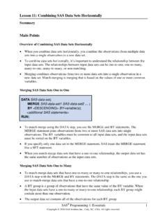 Lesson 11 Combining SAS Data Sets Horizontally Lesson 11 Combining