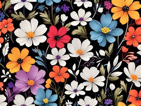 Rainbow Colored With White Wildflower Patterns Ai Generated Stock