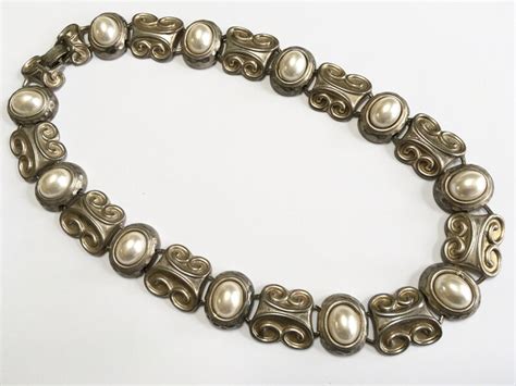 Ionic Scroll Necklace Textured Scrolls And Pearl Cabochon Etsy