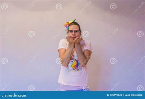 Lgbt Really Cute Transgender Girl Sitting A Sweet Pose Royalty Free